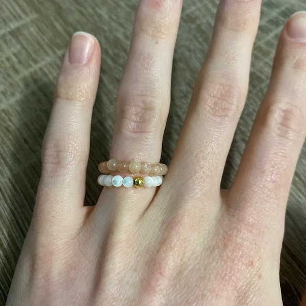 Beaded Stackable Rings Gemstone Beaded Ring, Crystal Ring, Stretch ...
