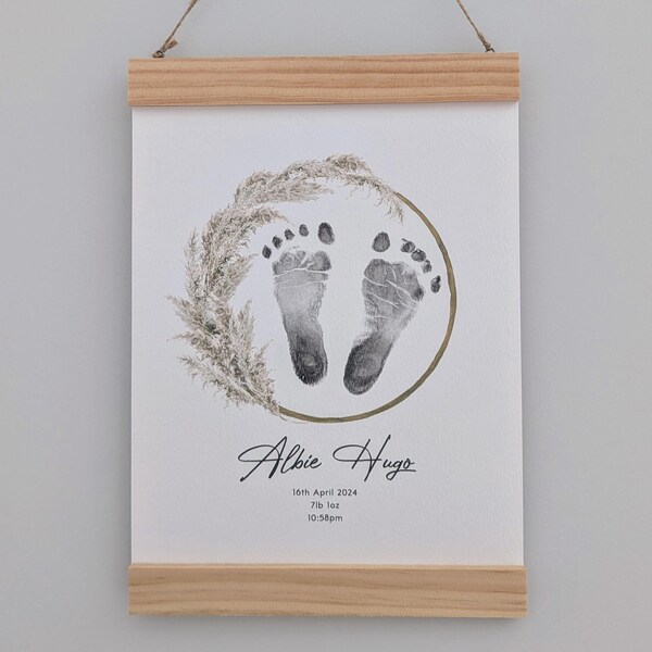 Boho Pampas Grass Baby Footprint Kit - Personalised, New Baby Keepsake ...