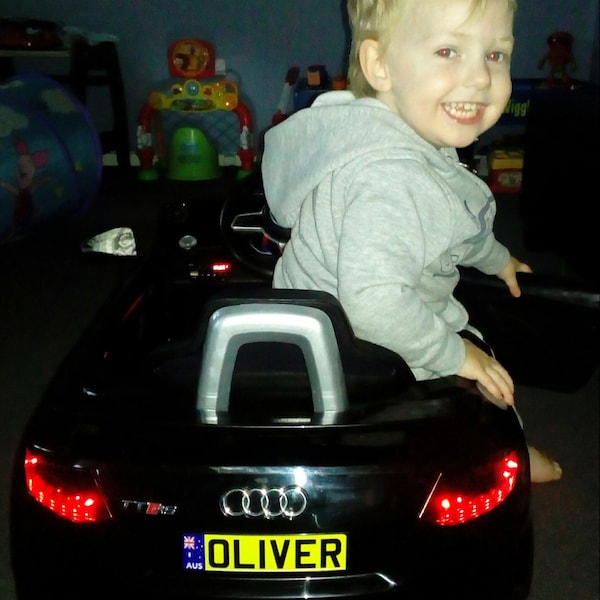 Childrens Personalised Kids Number Plate Sticker Ride on Toy Cars ...