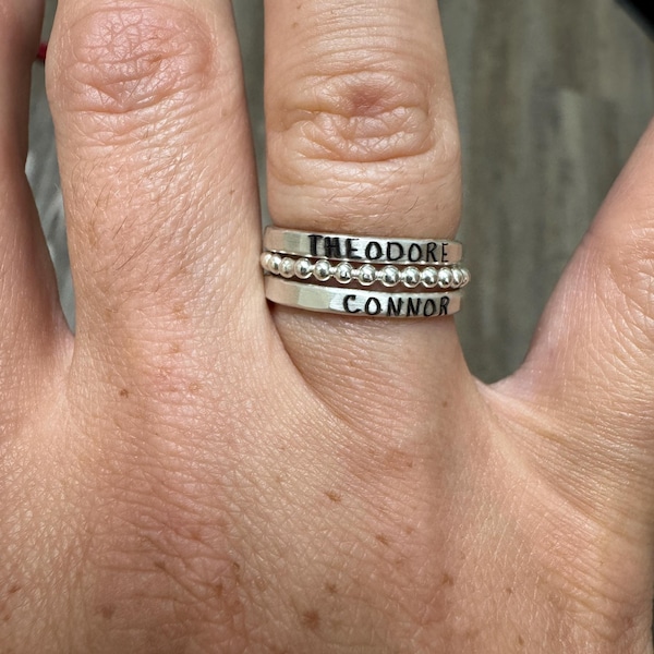 Ring Set Gift for Mom | Stackable Rings | Personalized Name Rings | 14k Gold Filled Name Ring ...