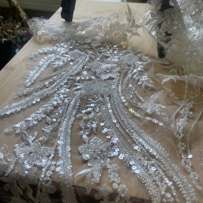 Oversize Luxury Quality Light Ivory Beaded and Sequined Bridal Lace ...
