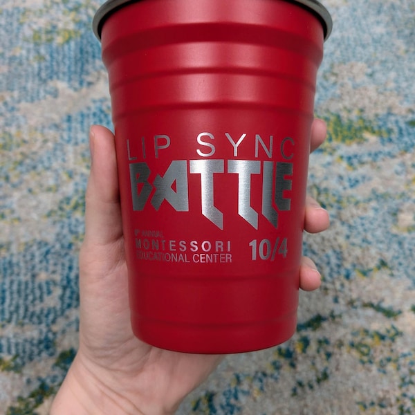 16oz Red Metal Drinking Cup (in the Style of Red Solo) Laser Engraved ...