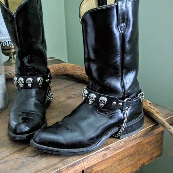 Western/biker Boots BOOT CHAINS Black Leather With Spikes - Etsy