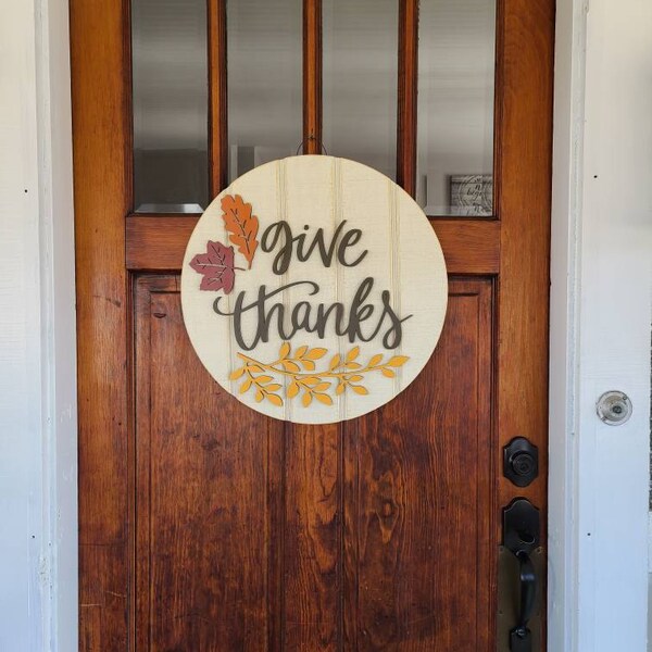 Give Thanks Door Sign, Fall Door Hanger, Autumn Fall Leaves, Rustic ...