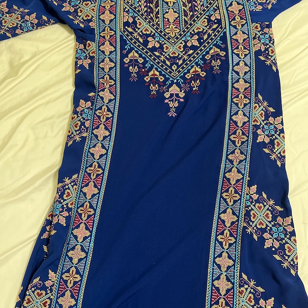 Palestinian Kaftan Thobe Thob Embroidery Black With Red Tatreez Stripes ...