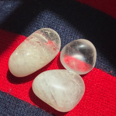 THREE 3 CLEAR QUARTZ Tumbled Stones Medium/large Natural Tumble Stones ...