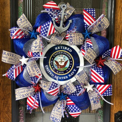 Wired Ribbon Navy Ribbon Military Ribbon Patriotic Ribbon Navy Decor 2. ...