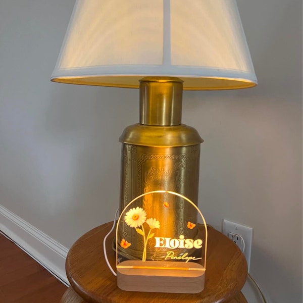 Personalized Acrylic Night Light, Boho Night Botanic LED Light, Kids ...