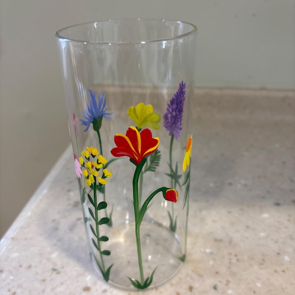 Wildflowers Hand Painted Glassware, Set of 2 Glasses, Mixed Flowers ...
