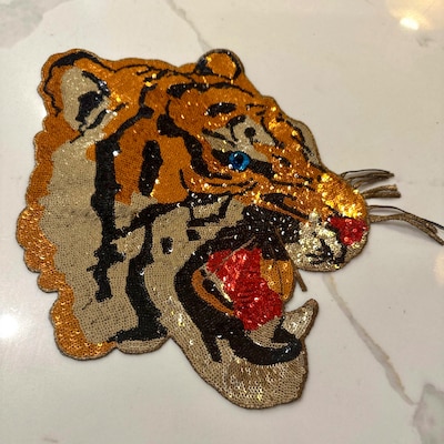 Vintage Tiger Gold Sequins Sew on Patches for Clothes Back Patch Embroidery of Denim Jackets ...