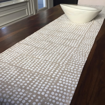 White Pebbles. Hand Block Printed Linen Table Runner. Hostess Gift ...