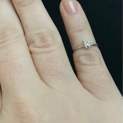 Silver Initial Midi Ring,tiny Initial Ring, Silver Letter Ring-sterling Silver - Etsy