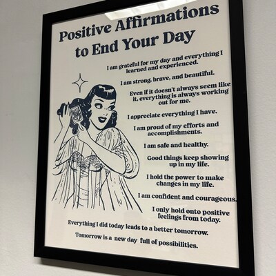Positive Affirmations, Giclée Fine Art Print, Vintage Wall Art, Retro ...
