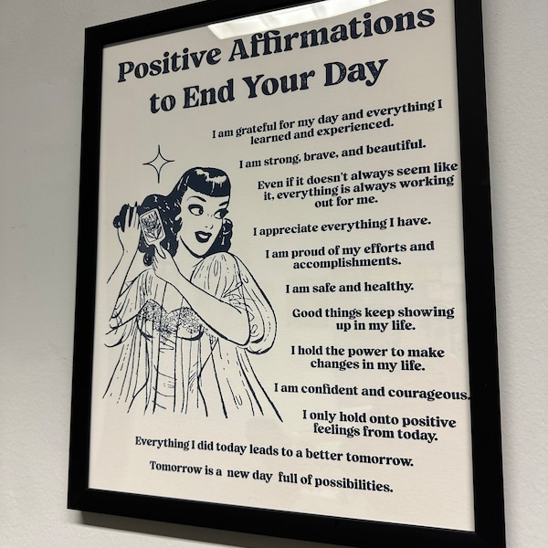 Positive Affirmations, Giclée Fine Art Print, Vintage Wall Art, Retro ...