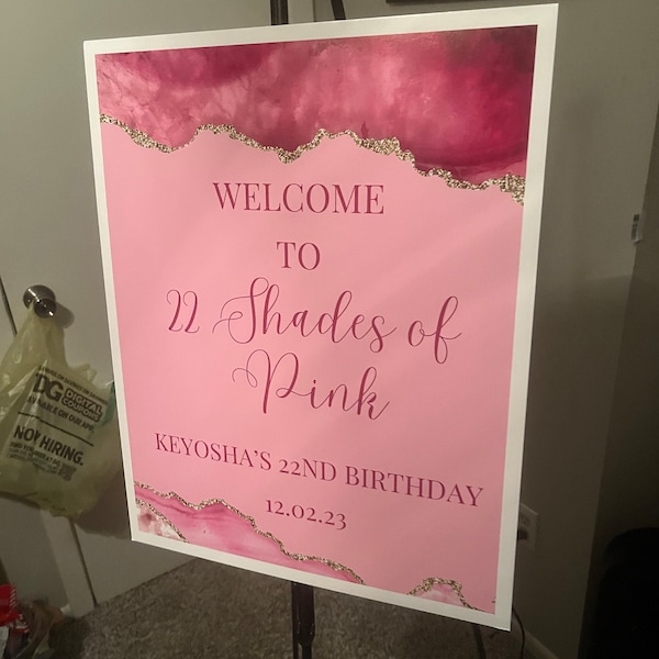 Editable Shades of Pink Birthday Welcome Sign, Pink Agate Birthday ...