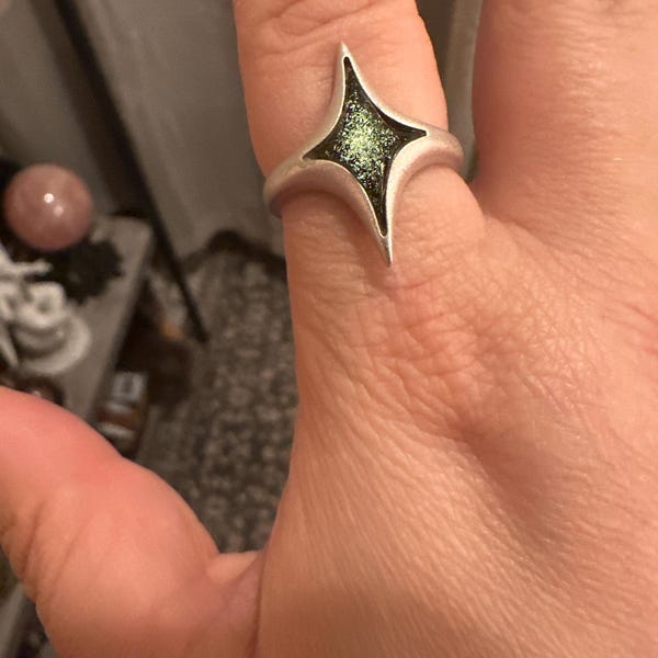 Handmade North Star Ring, 925 Silver and Gold Plated Ring, Glass Art ...