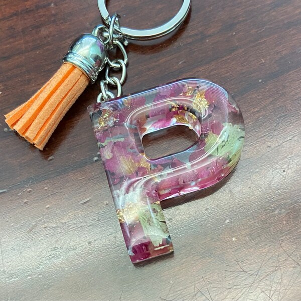 Letter Resin Key Chain / Personalized Resin Letter Key Chain / Floral ...