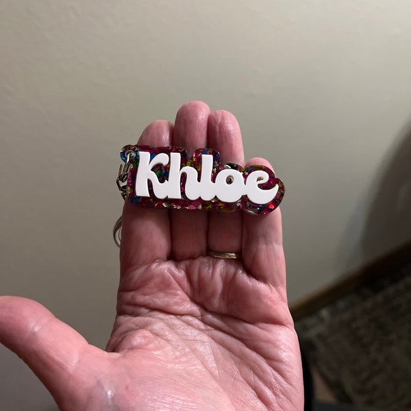 Personalized Name Keychain, Cute Confetti Acrylic Keyring, Backpack ...