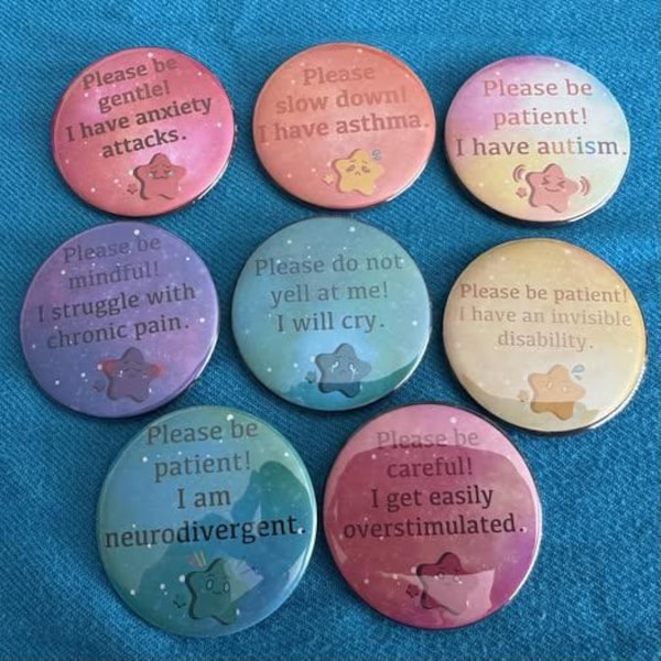 2.25" Sensitivity Stars Buttons (disabilities, Neurodivergence, Etc ...