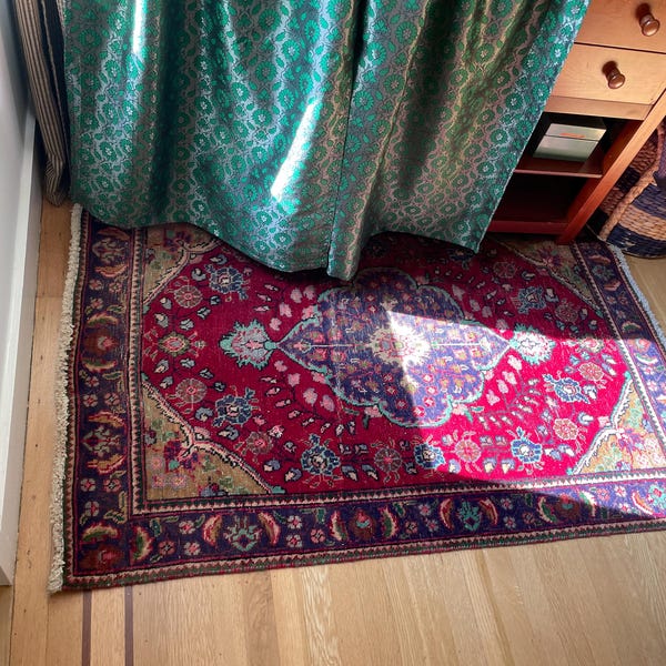 3x5 Brick Red Black Vintage Oriental Rug Handwoven Tribal Accent Rug ...