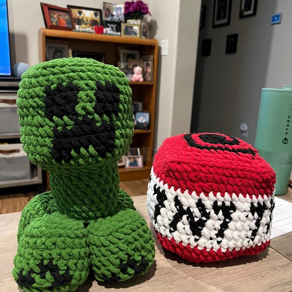 Crochet Pattern (PDF File): Minecraft Baby Creeper and TNT Plushies ...
