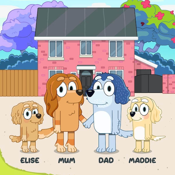 Custom Personalized Bluey Style Family Character Portrait | *7+ Members ...