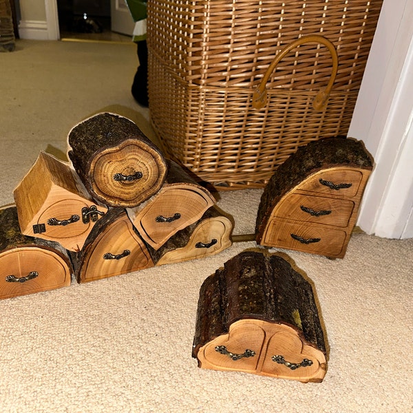 Rustic Log Box From Firewood With Bark, Fairy Drawer, Pear Wood ...