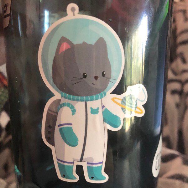 Cat Space Sticker, Vinyl Stickers, Laptop Decal, Cat Gift for Her, Cute ...