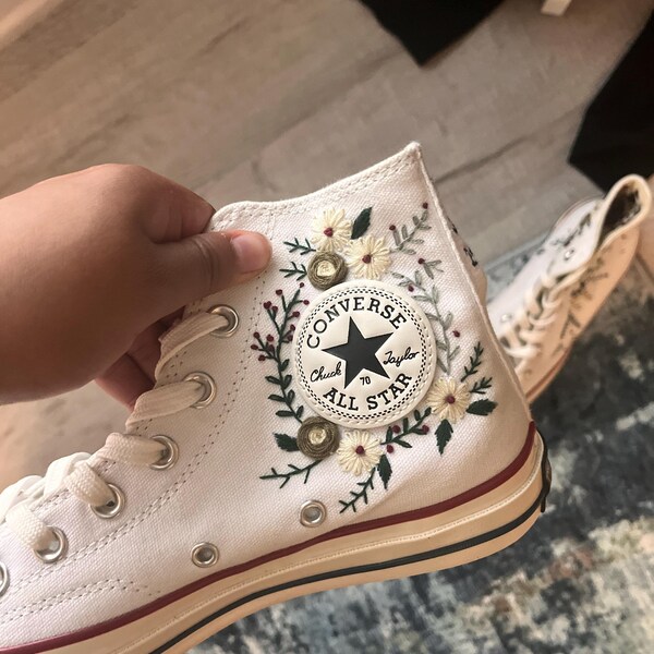 Custom Embroidered Wedding Converse, White Flowers Embroidered Sneakers ...