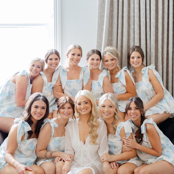 Premium Light Blue Bridesmaids Robes Dreamy Angel Song Pattern Soft ...