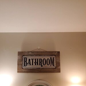 Bathroom Sign White Rustic Looking Aluminum Sign Color Imprint on ...