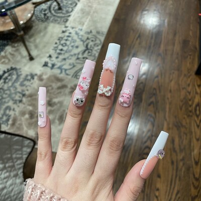 Kawaii Pearl French Tips Luxury Y2k Pastel Reusable Handmade Press on ...