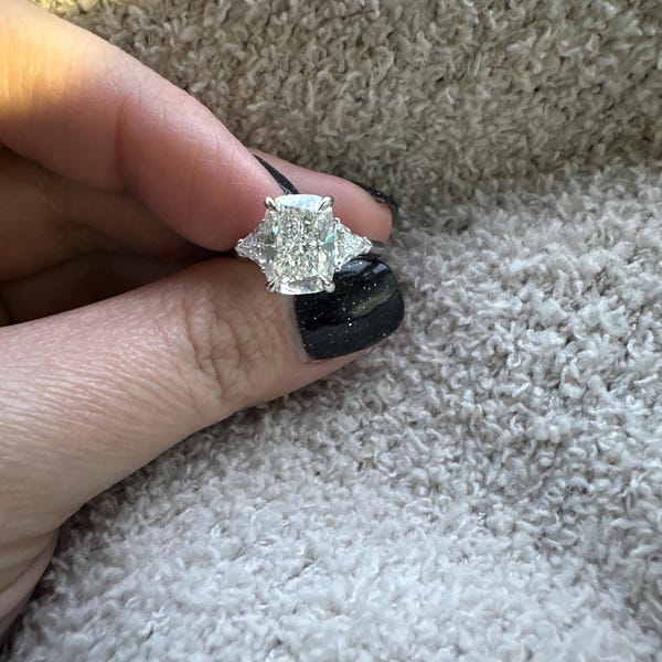 2 Carat E VS1 Elongated Radiant Lab Grown Damond Three Stone Ring / 3 Stone Ring / 0.6ct ...