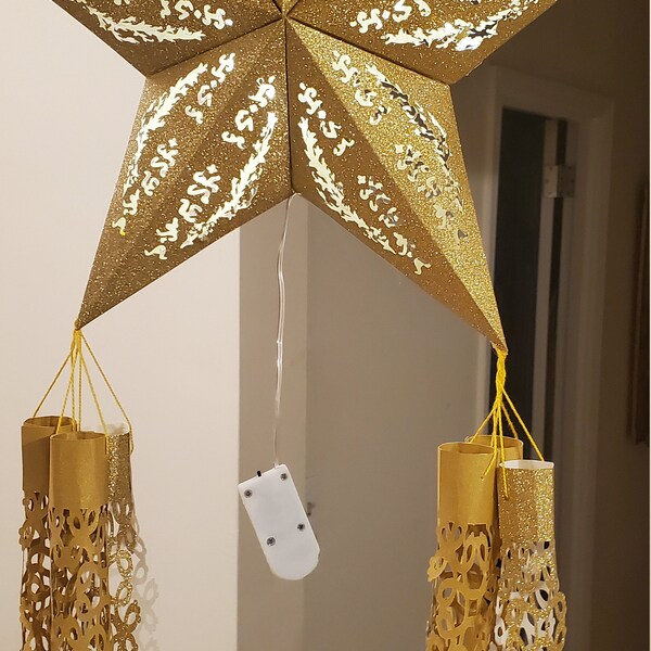 Lighted Filipino Christmas Parol Paneled 2ftx1ft Red/gold, Intricate ...