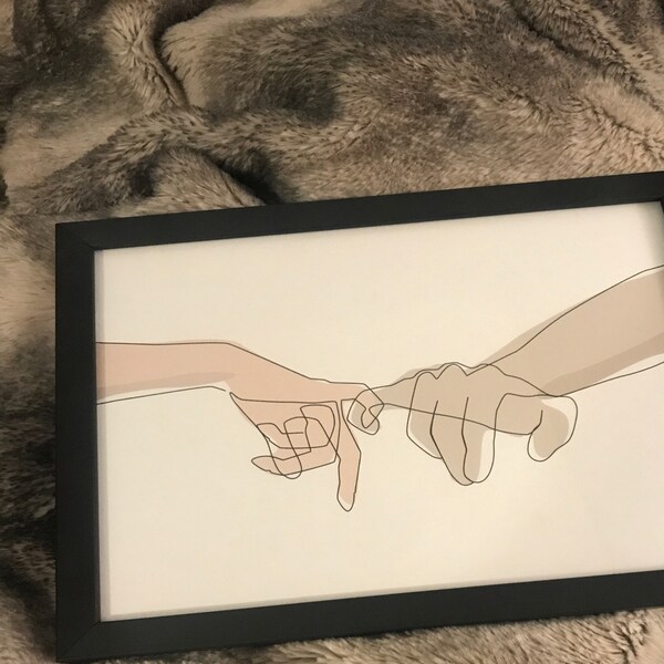 Beige Pinky Swear Printable, One Line Drawing Print, Pink Hands Artwork, Hand Poster, Original ...