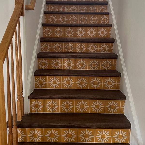Boho Floral Mustard Stair Riser Stickers - Pack of 6 Removable Stair ...