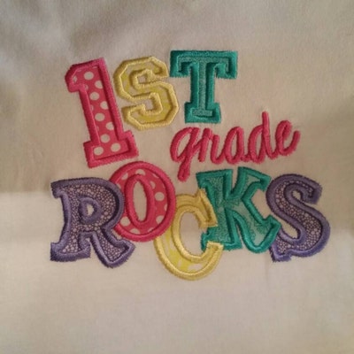 First Grade Rocks Applique Design, INSTANT DOWNLOAD, Multiple Sizes ...
