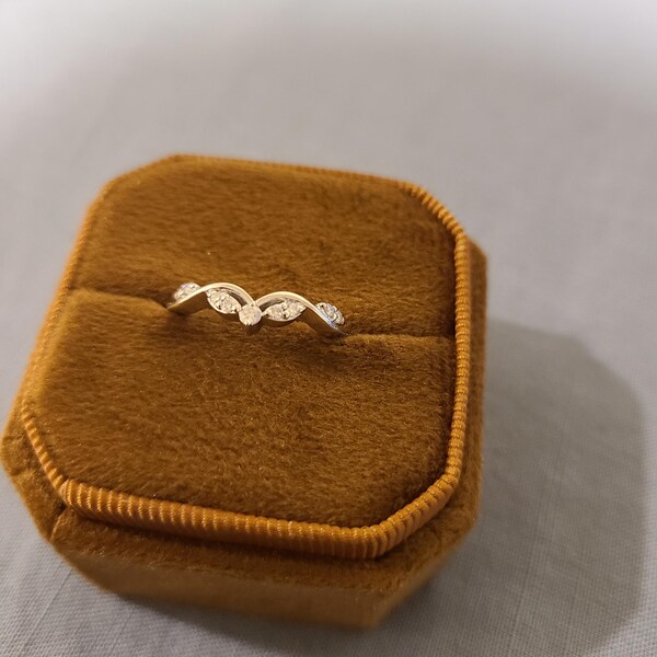 Rose Gold Diamond Curved Wedding Band - Olive Branch Moissanite Promise ...