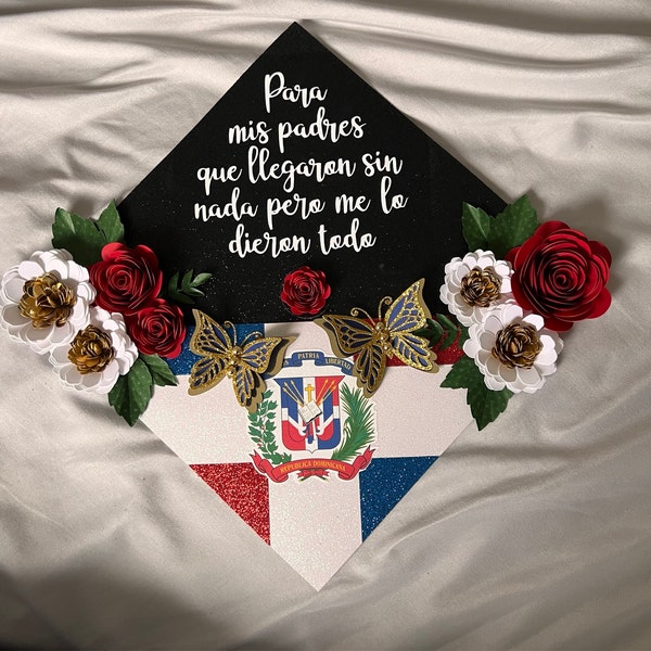 Custom Dominican Republic Graduation Cap Topper Flag Floral Bling ...