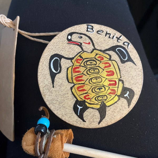 Tribal Drum, Turtle Native Miniature Drum 3"x3" Hand Painted From Goat ...