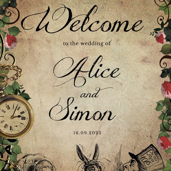 Alice in Wonderland Large Welcome Sign, Alice Quinceanera Welcome Sign ...
