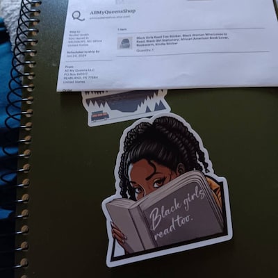 Thinking of Books Sticker, Black Woman Who Loves to Read, Black Girl ...