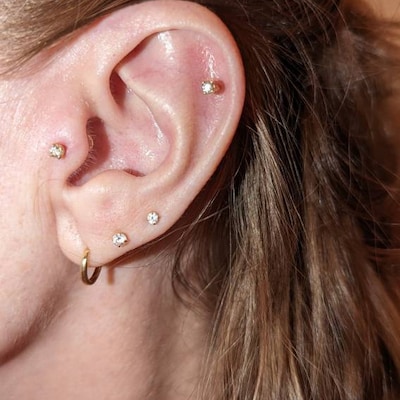 14k Solid Gold Daith Piercing,daith,internally Threaded Curved Barbell ...