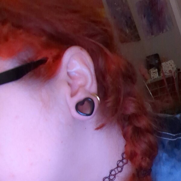 Up to 2" Night Love Black Heart Shaped Ear Plugs Gauges Tunnels Hollow ...