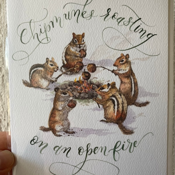 Chipmunks Roasting on an Open Fire, Christmas Card, Happy Holidays Card ...