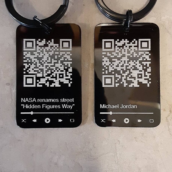 Music or Youtube QR Code, Custom Engraved, Song or Video Link Keyring ...