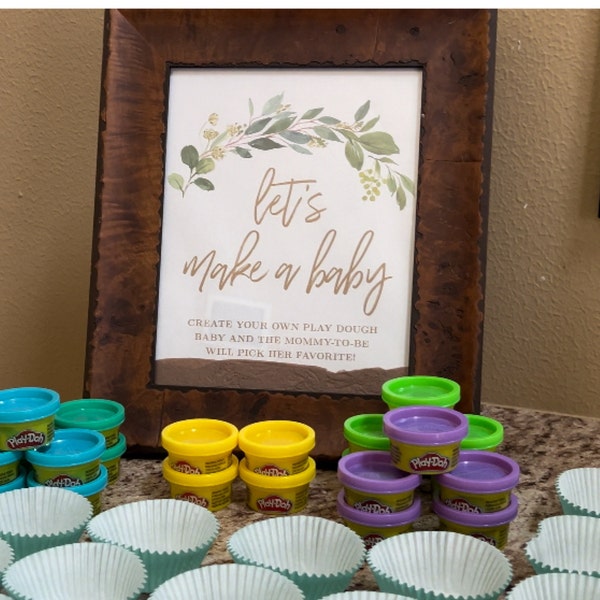 Let's Make a Baby Game Sign, Printable Baby Shower Play Dough Game Sign ...