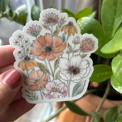 Clear Wildflower Bunch Sticker, 3x3 In. - Etsy