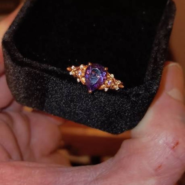 Vintage Pear Purple Amethyst Engagement Ring Rose Gold Twig Leaf Floral ...