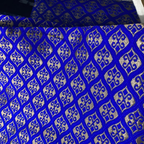 48" Royal Blue Brocade by the Yard, Indian Art Silk Brocade,banarasi ...